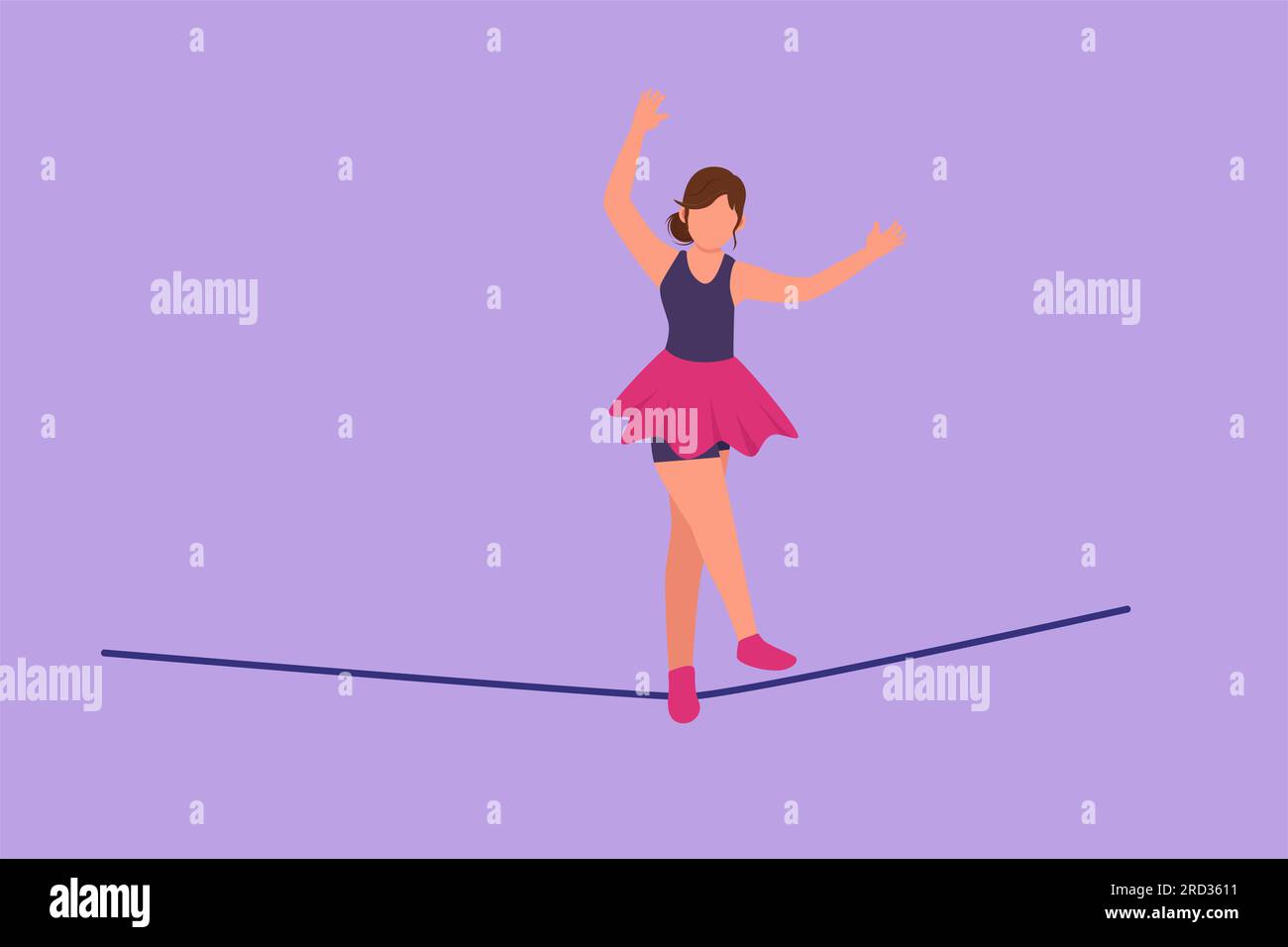 Character flat drawing female acrobat walking on rope while dancing and ...