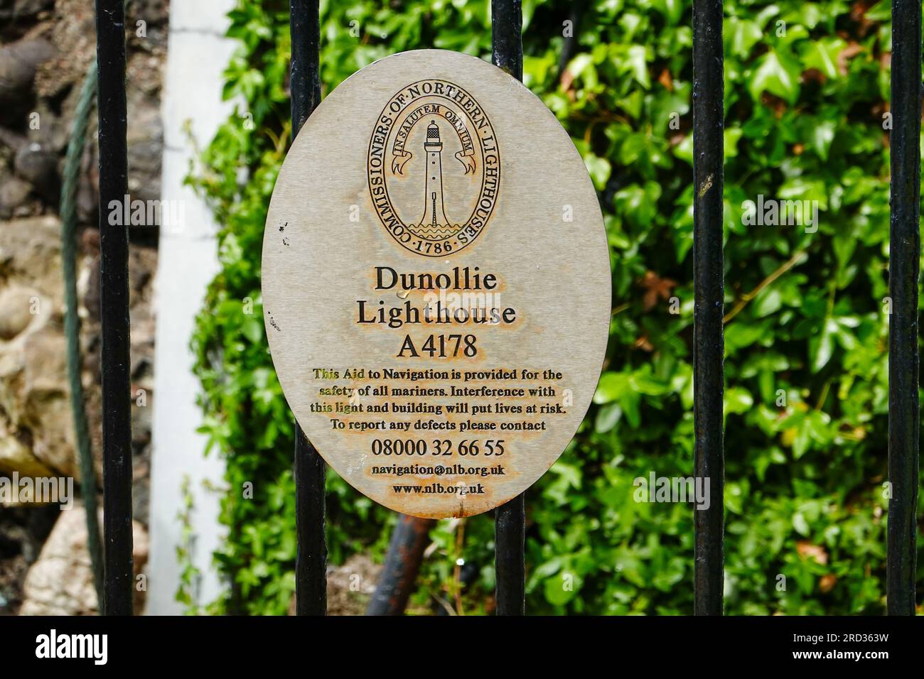 Dunollie Lighthouse, name plaque, Oban, Argyll and Bute, Scotland, UK ...