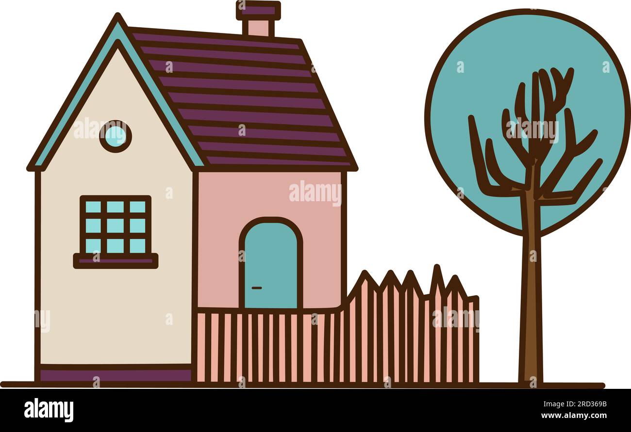 Vector cartoon white house facade icon. Vector house with a yard and a ...