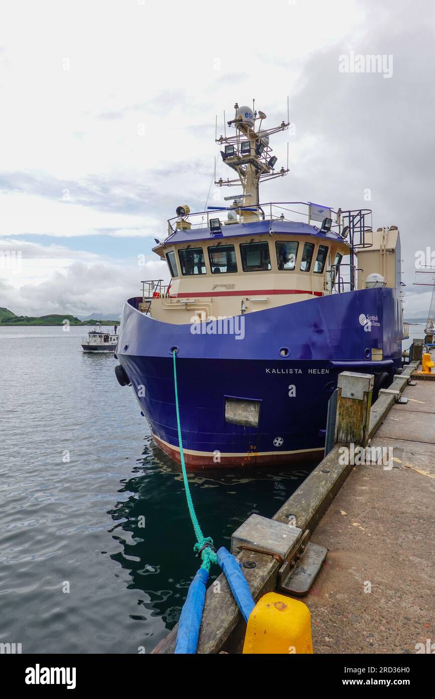 Scottish Sea Farms boat Kallista Helen, docked at North Pier, Oban ...
