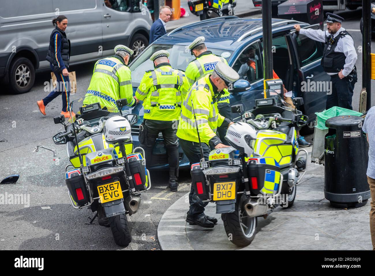 London, UK. 18th July, 2023. Motorcycle traffic police attend a private ...