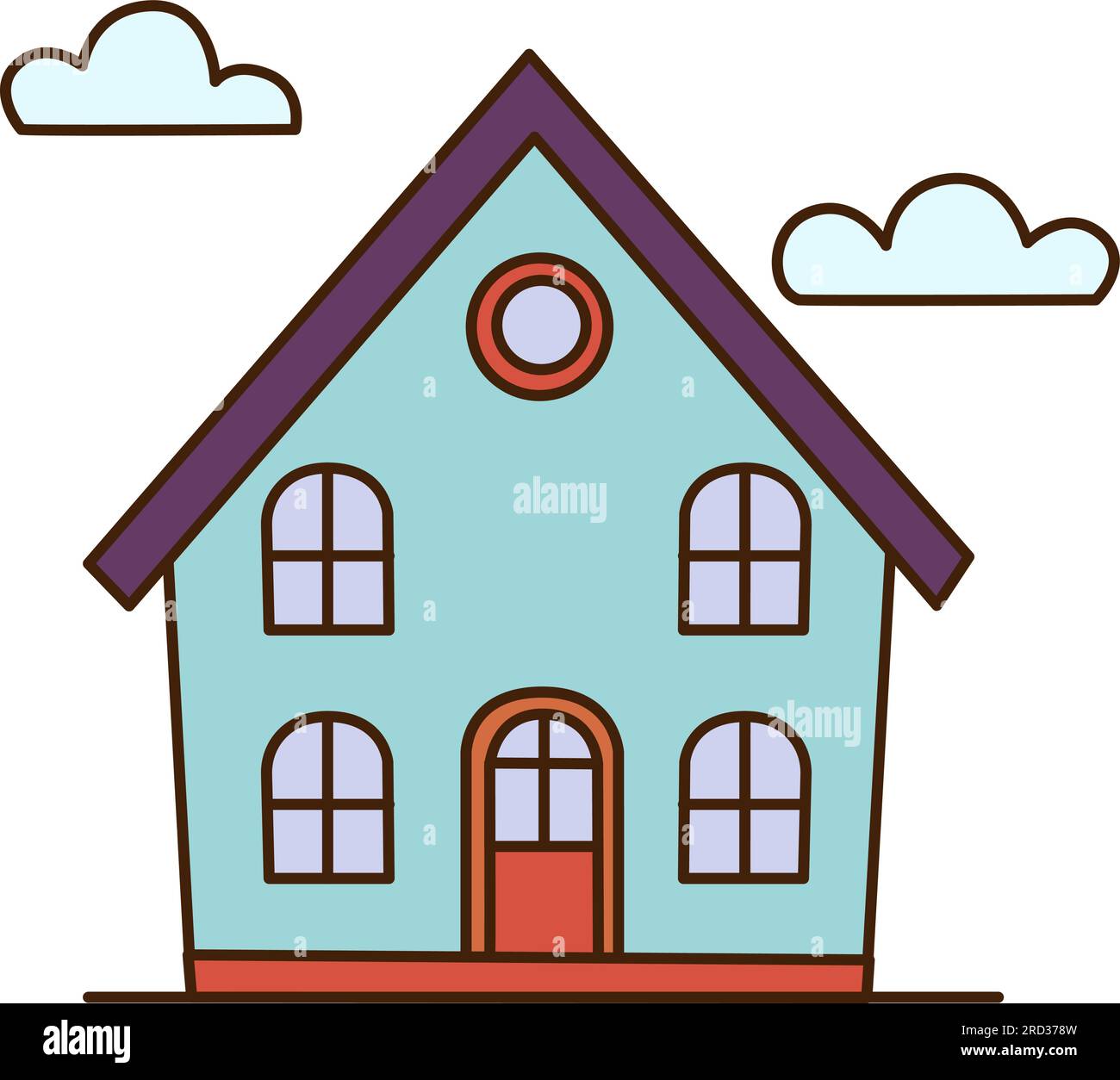 Vector cartoon blue house with clouds on the sky icon. Vector house ...