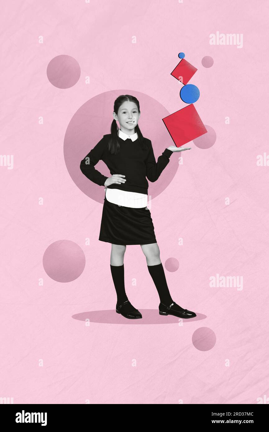 Template creative collage of smart genius kid college student solving ...