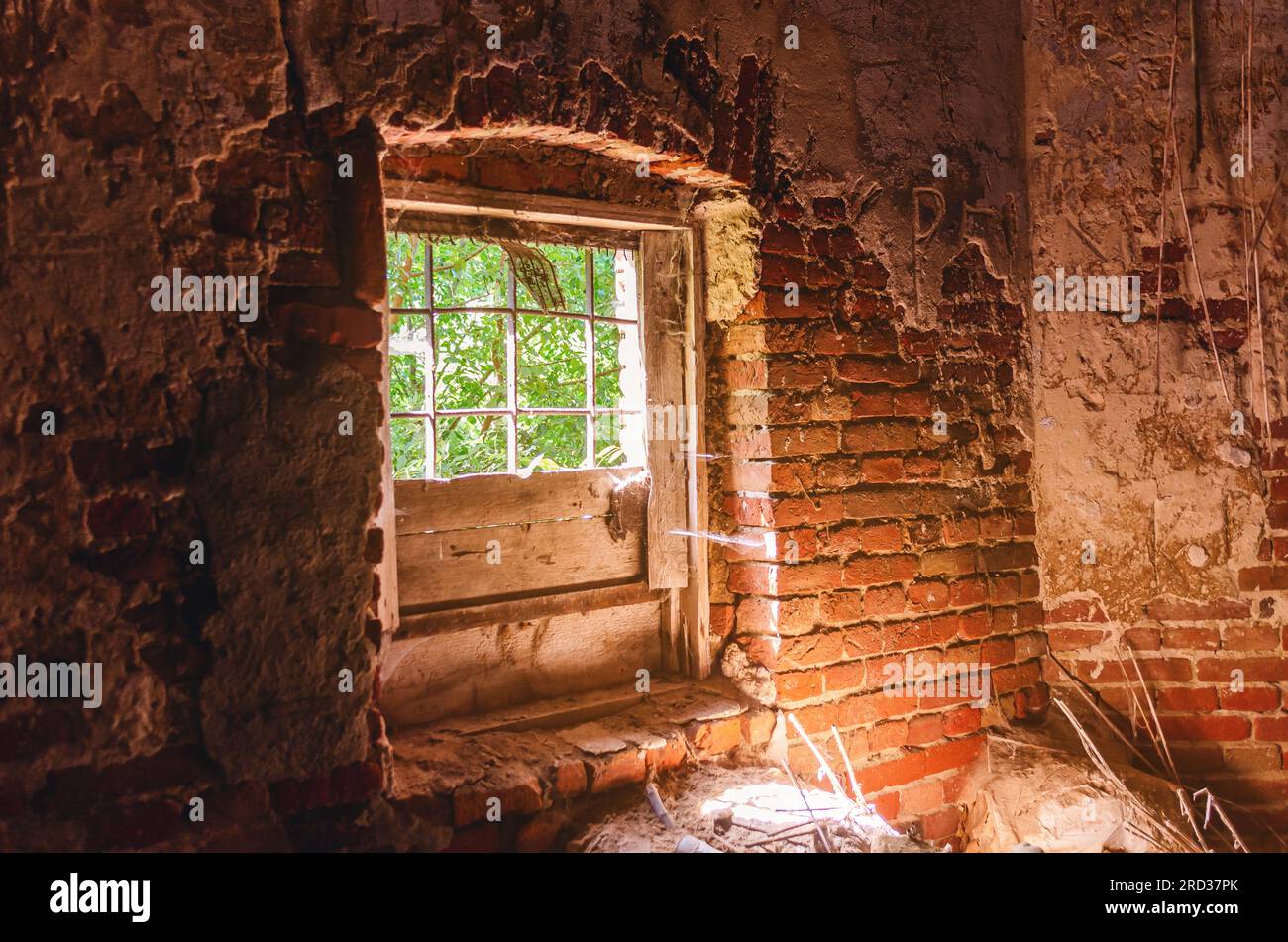 Old broken window inside church hi-res stock photography and images - Alamy