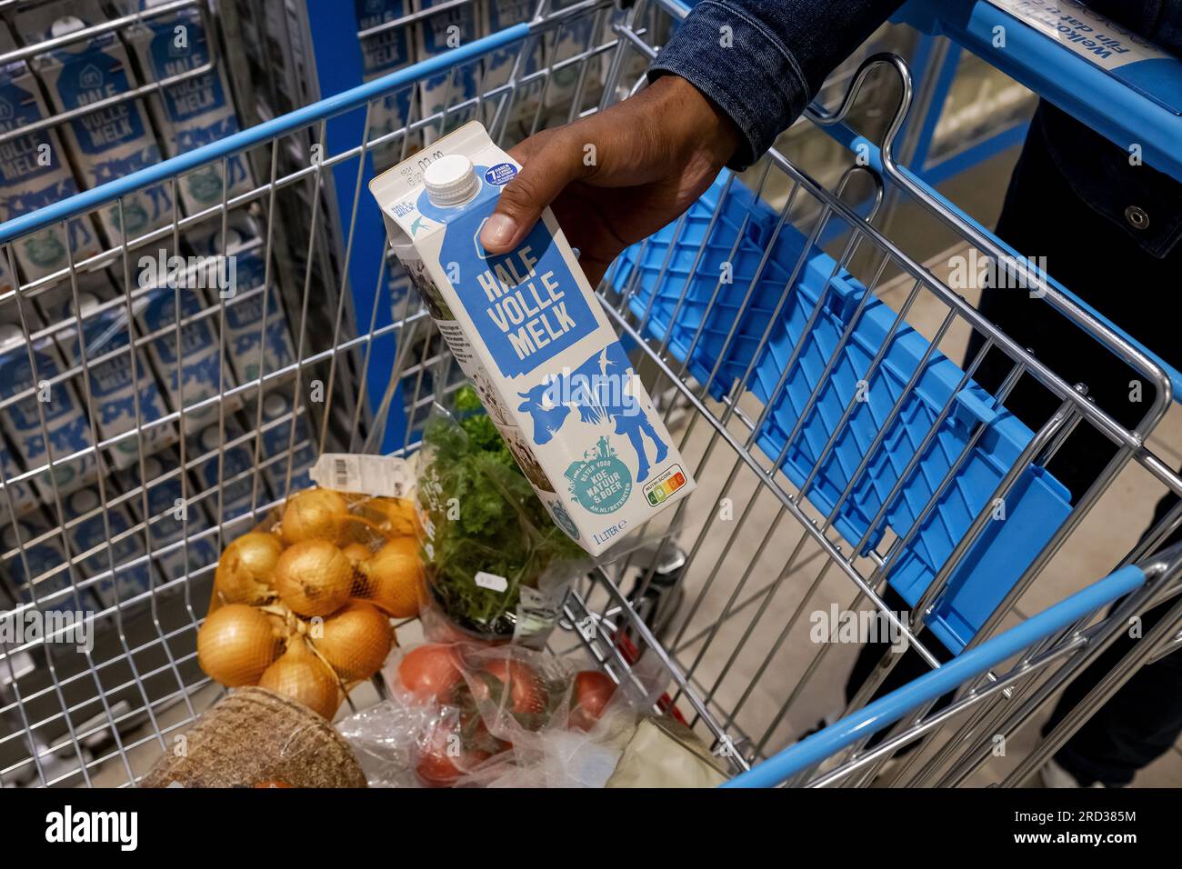 AMSTERDAM - Milk in the dairy department in an Albert Heijn supermarket ...