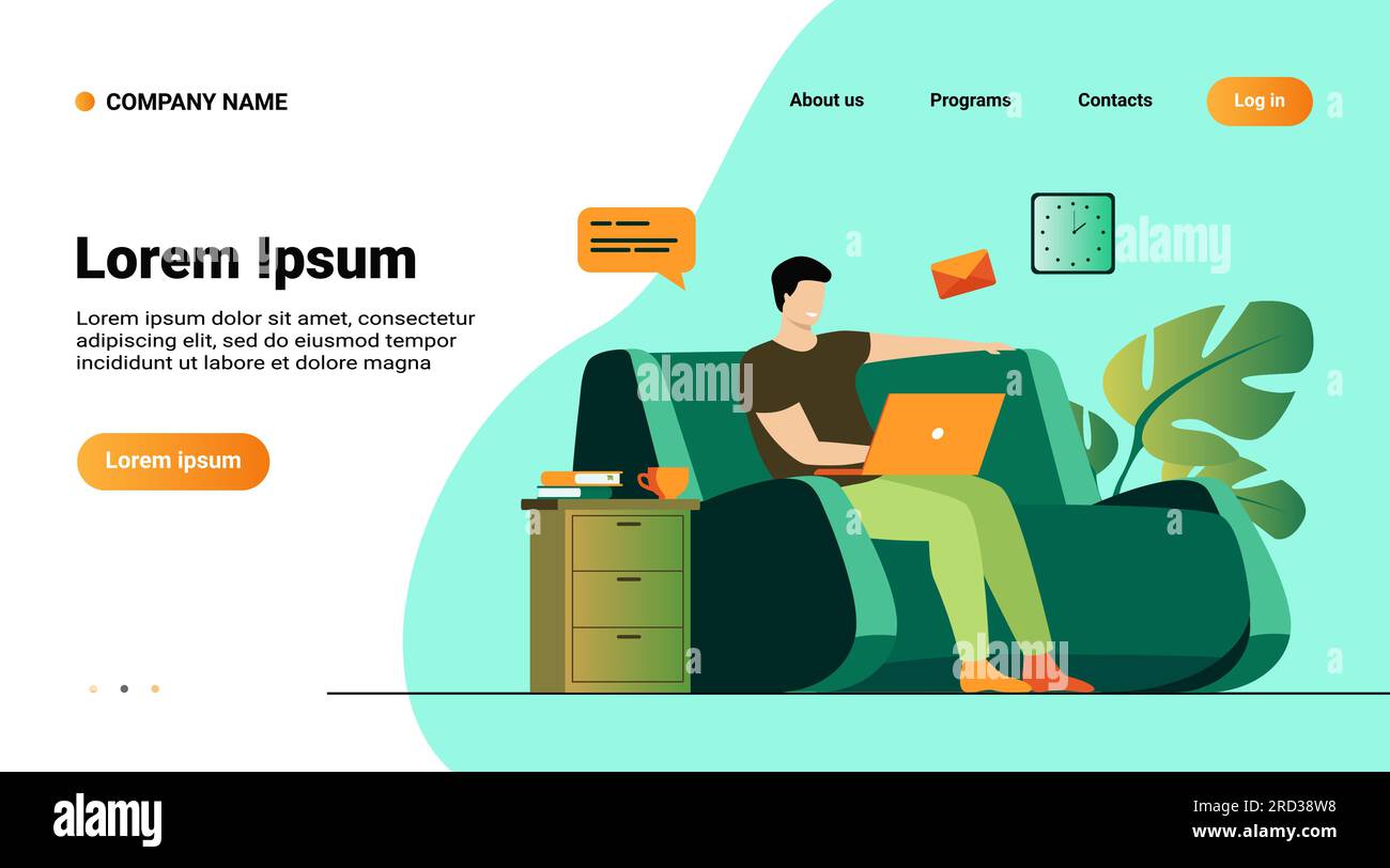 Cartoon man sitting at home with laptop Stock Vector Image & Art - Alamy