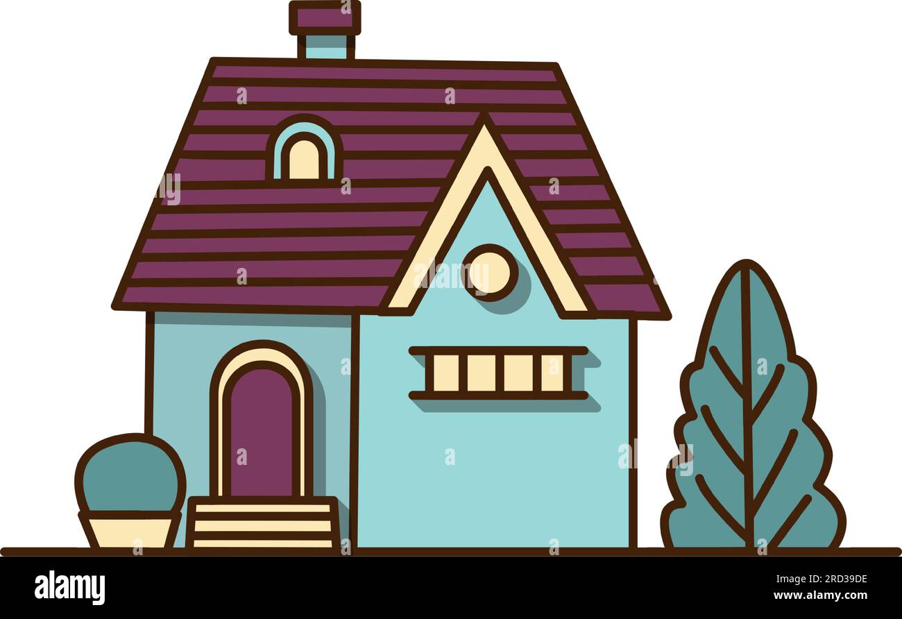 Vector blue house with brown roof on flat style icon. Vector ...