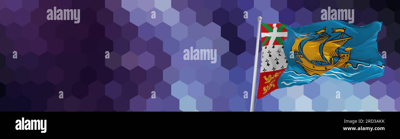 official flag of Saint Pierre and Miquelon waving at colorful ...