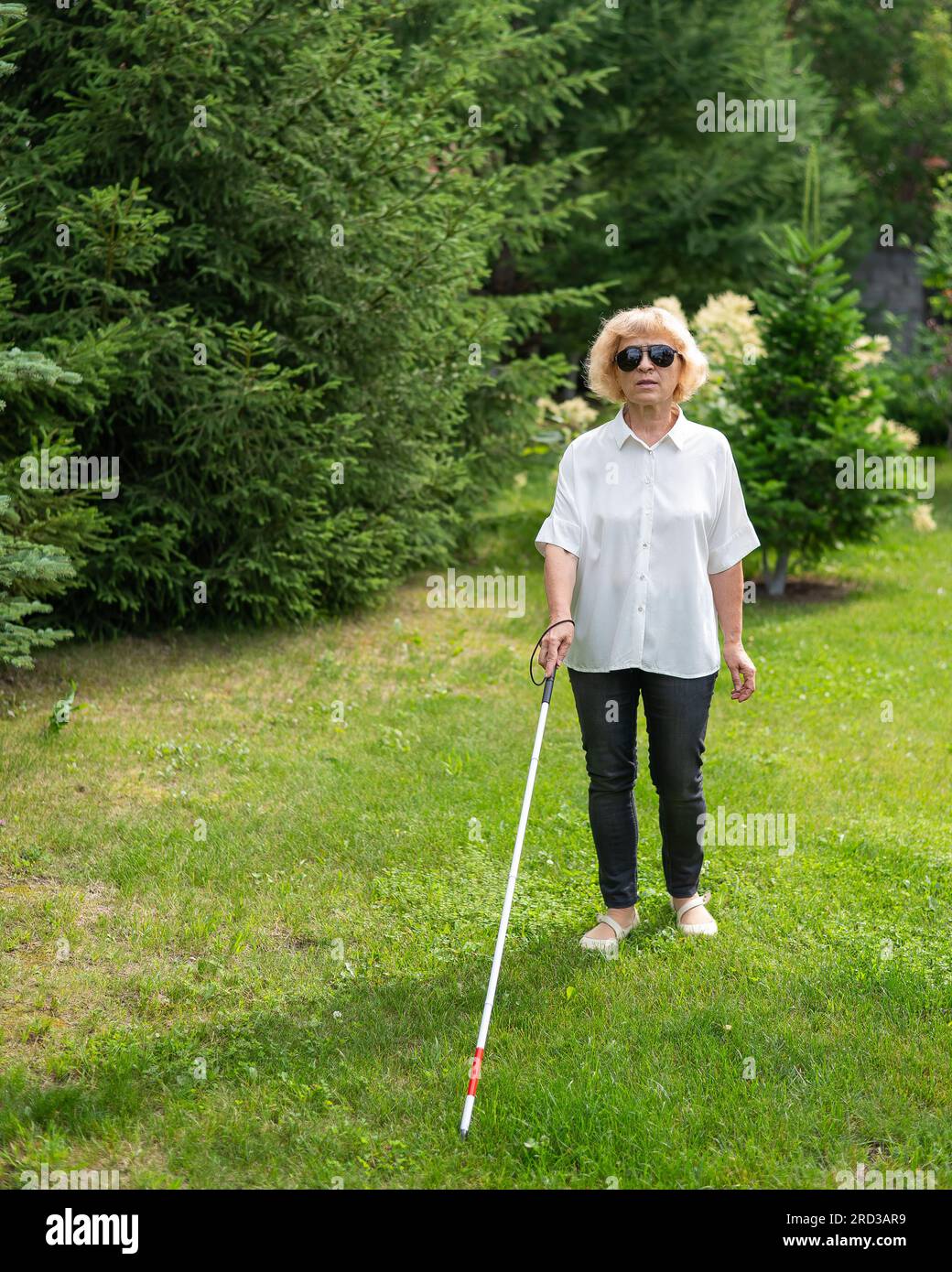 Elderly blind woman walking hi-res stock photography and images - Alamy