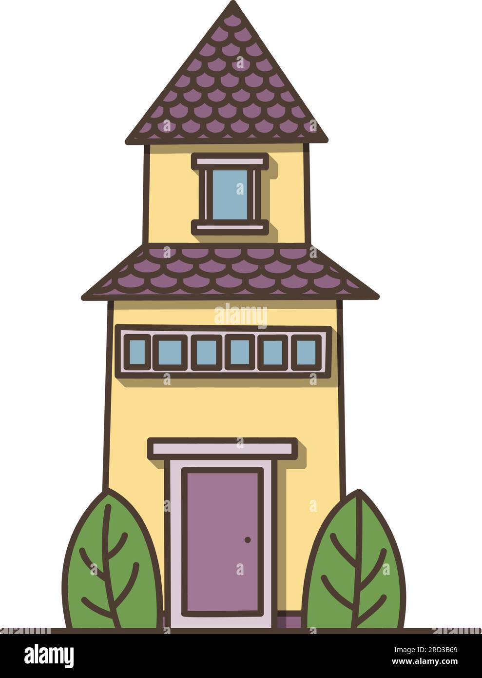 Vector strange tall house with two bushes icon. Vector Yellow house ...