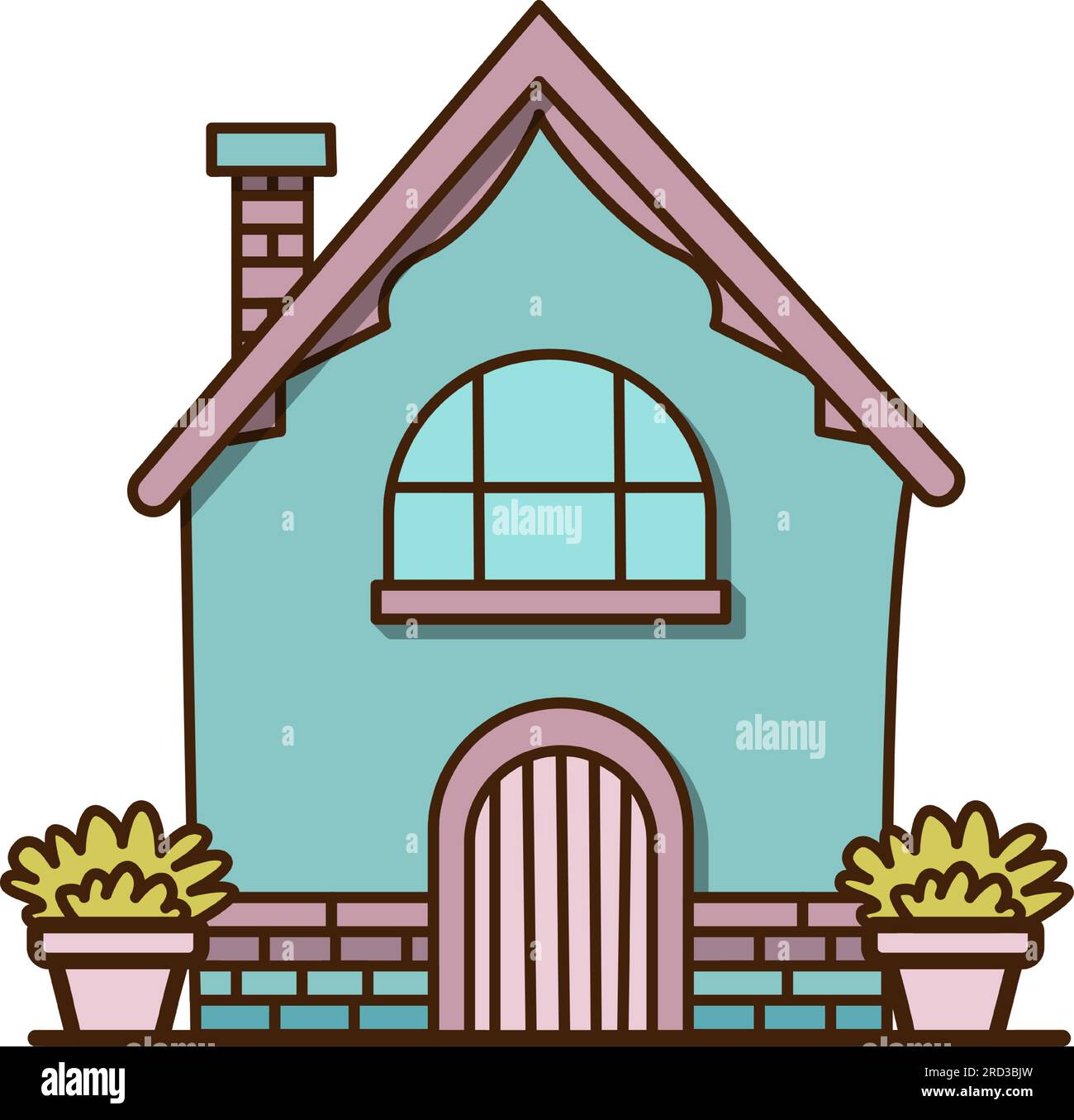 Vecot little blue house built with bricks icon. Vector old house with ...