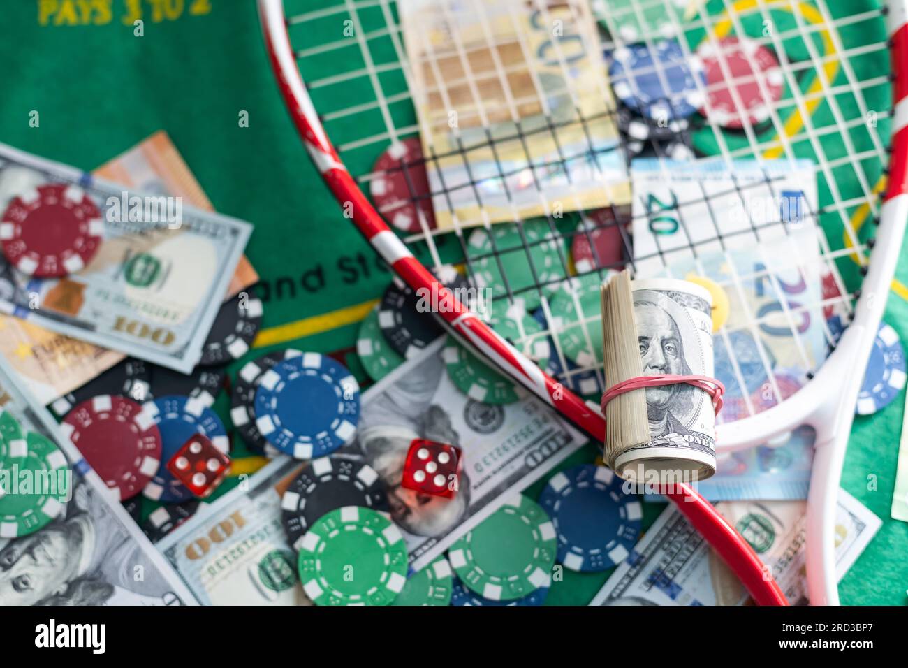 Dollar banknotes with four aces and colorful poker chips Stock Photo ...
