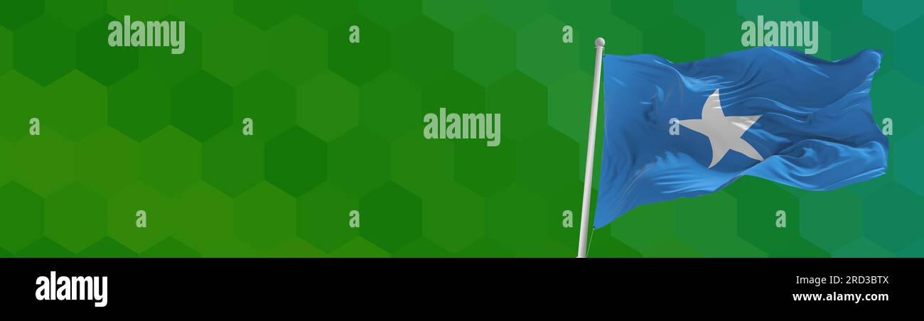 official flag of Somalia waving at colorful background, panoramic view ...