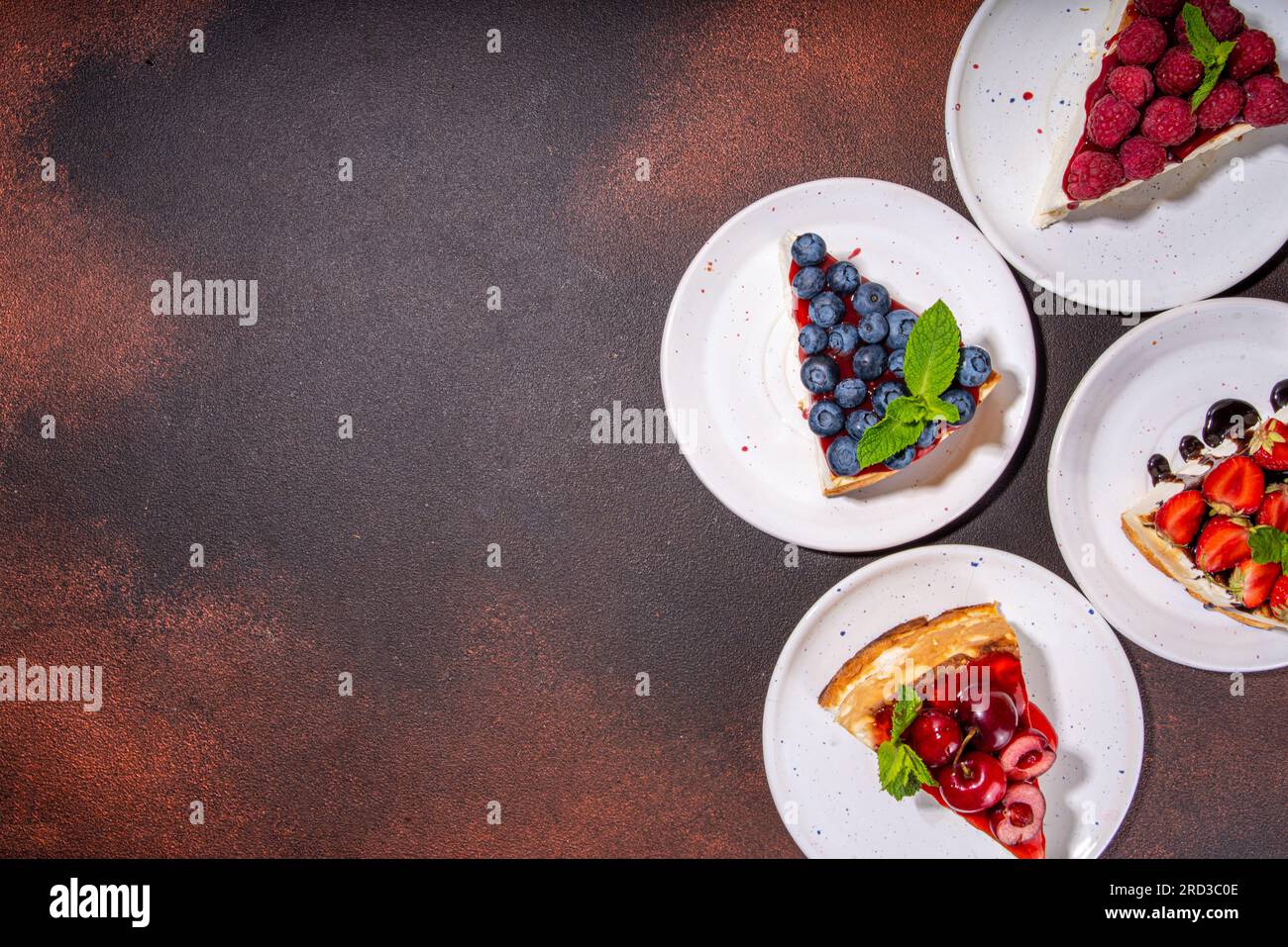 Summer cafe baking menu background, sweet cheesecake portion slices ...