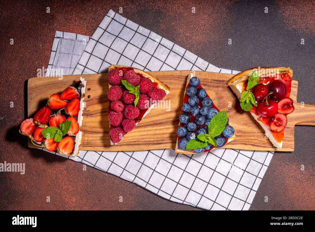 Summer cafe baking menu background, sweet cheesecake portion slices ...