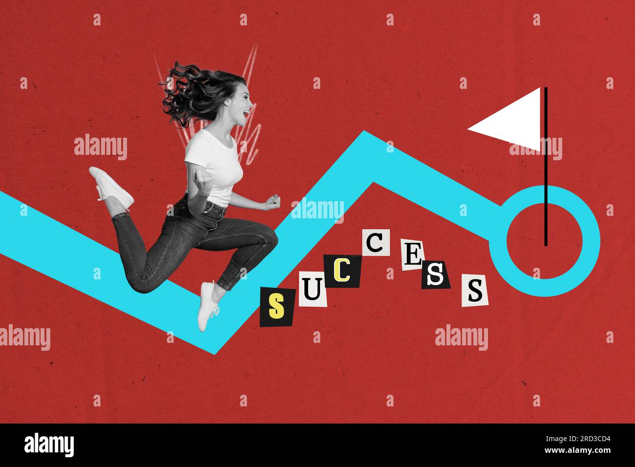 Poster banner collage of happy excited lady worker celebrate achieve ...