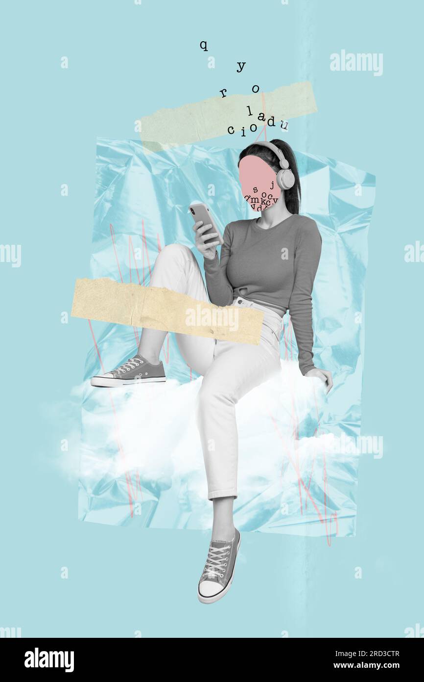 3d retro abstract creative artwork template collage of young female ...