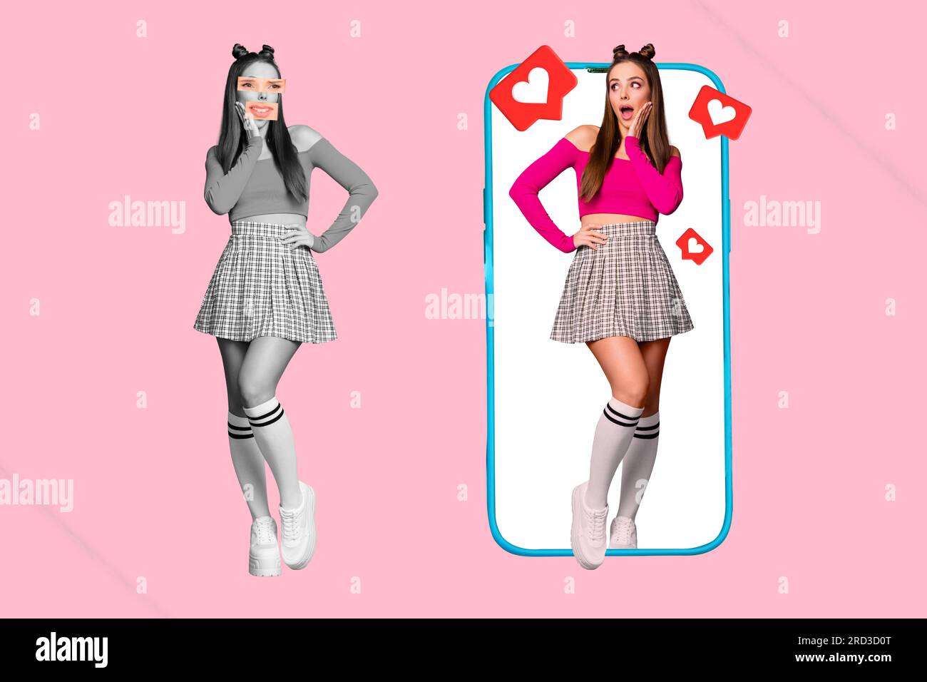 Creative template collage of weird bizarre lady blogger edit her ...