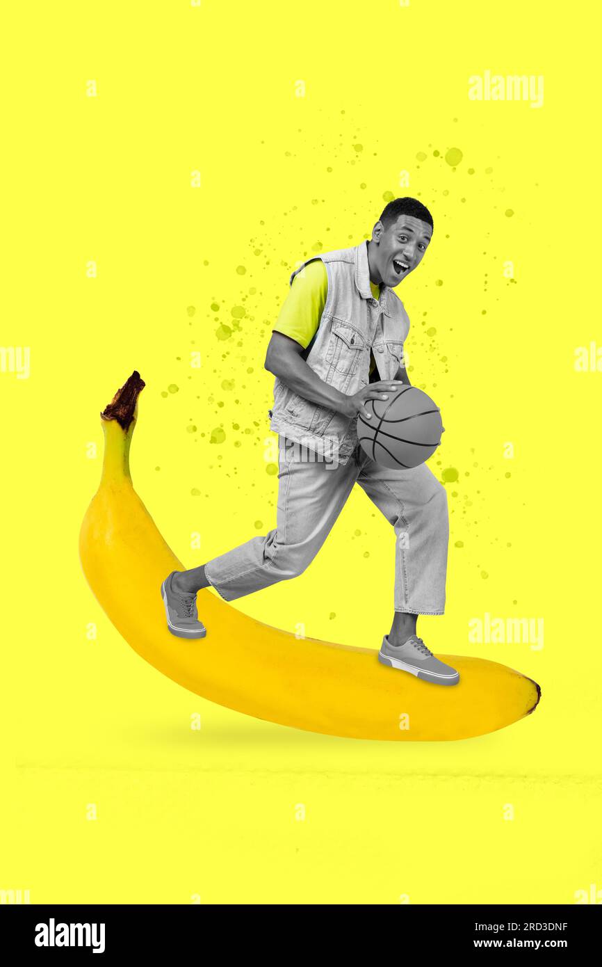 Composite collage image of excited funny happy man basketball player ...