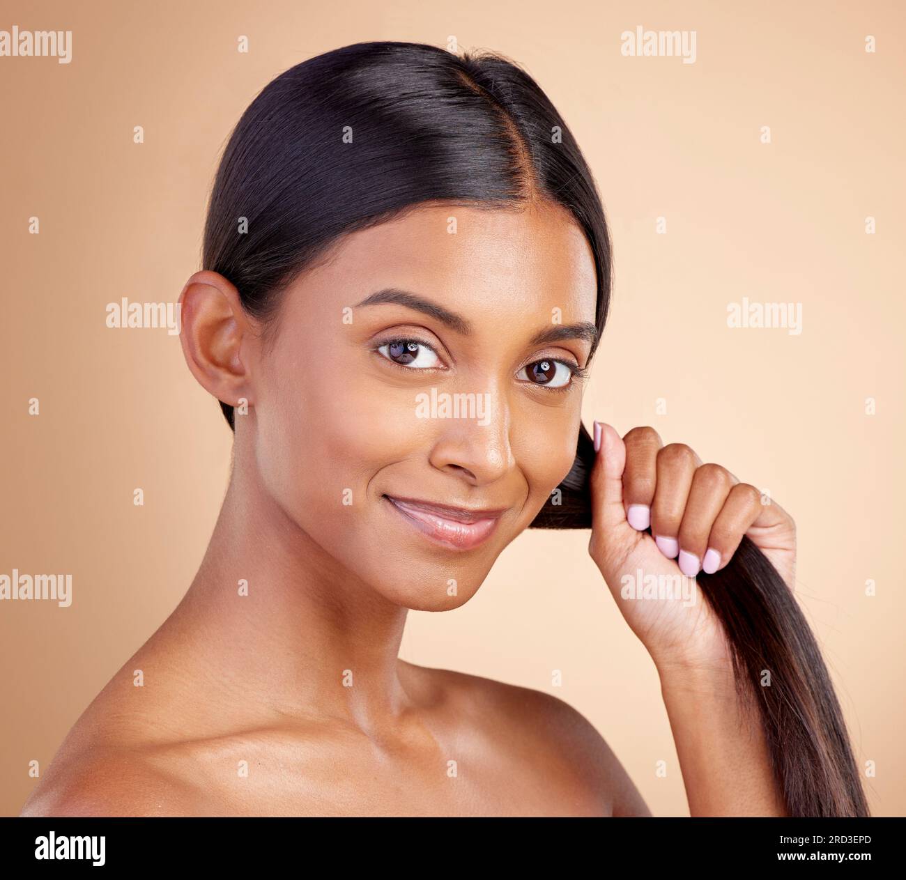 Strong hair, portrait or happy woman with beauty, skincare or self care ...