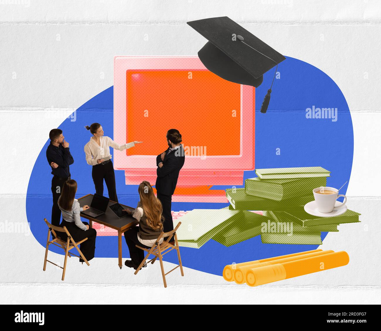 Contemporary art collage. Young people, colleagues attention workshop ...