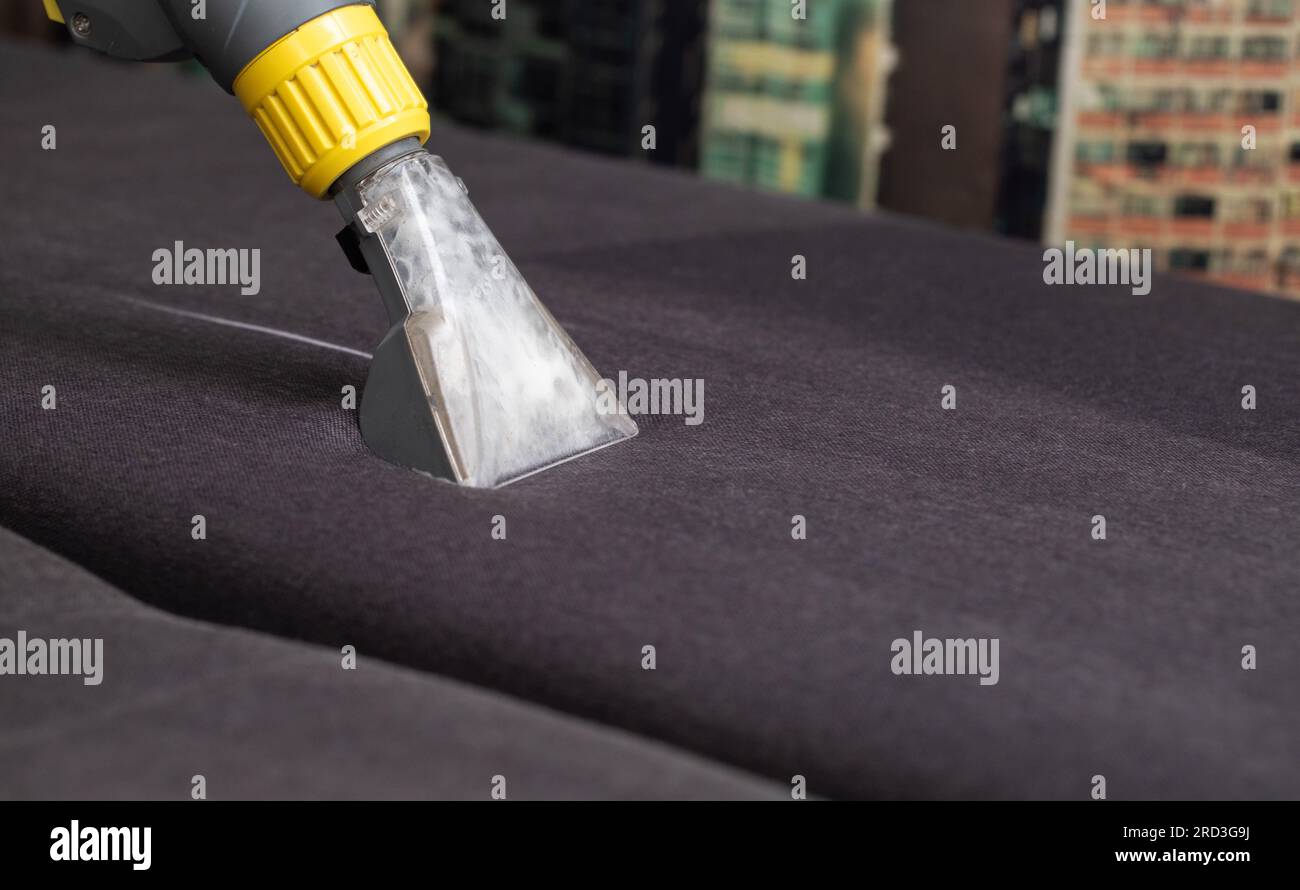Professional dry cleaning of the sofa with a special chemical solution ...