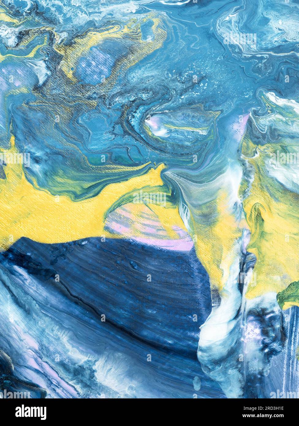 Blue with gold abstract landscape, art creative hand painted background ...