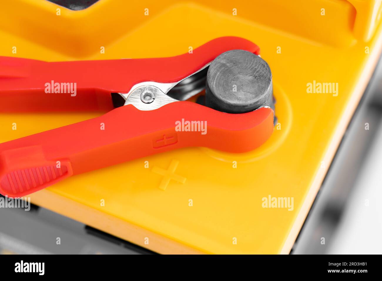 car battery with connected wires on charge close-up Stock Photo - Alamy