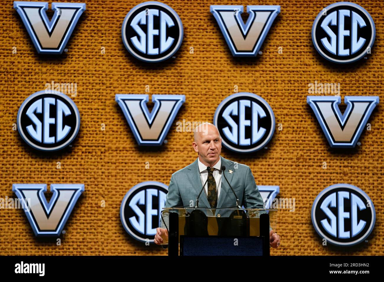 Vanderbilt head coach Clark Lea speaks during NCAA college football ...