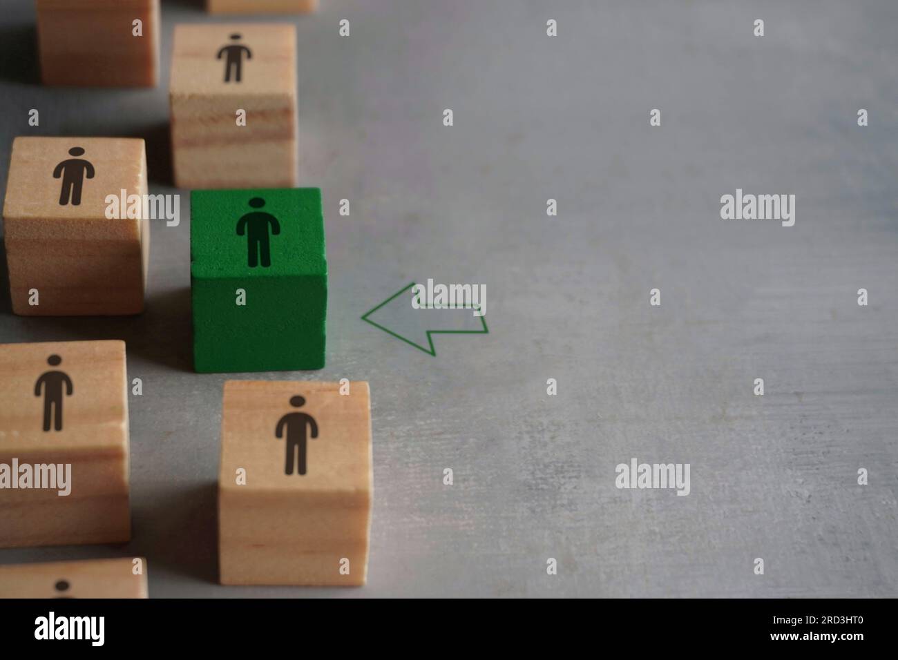 Wooden blocks with people icon and arrow. New member or new employee ...