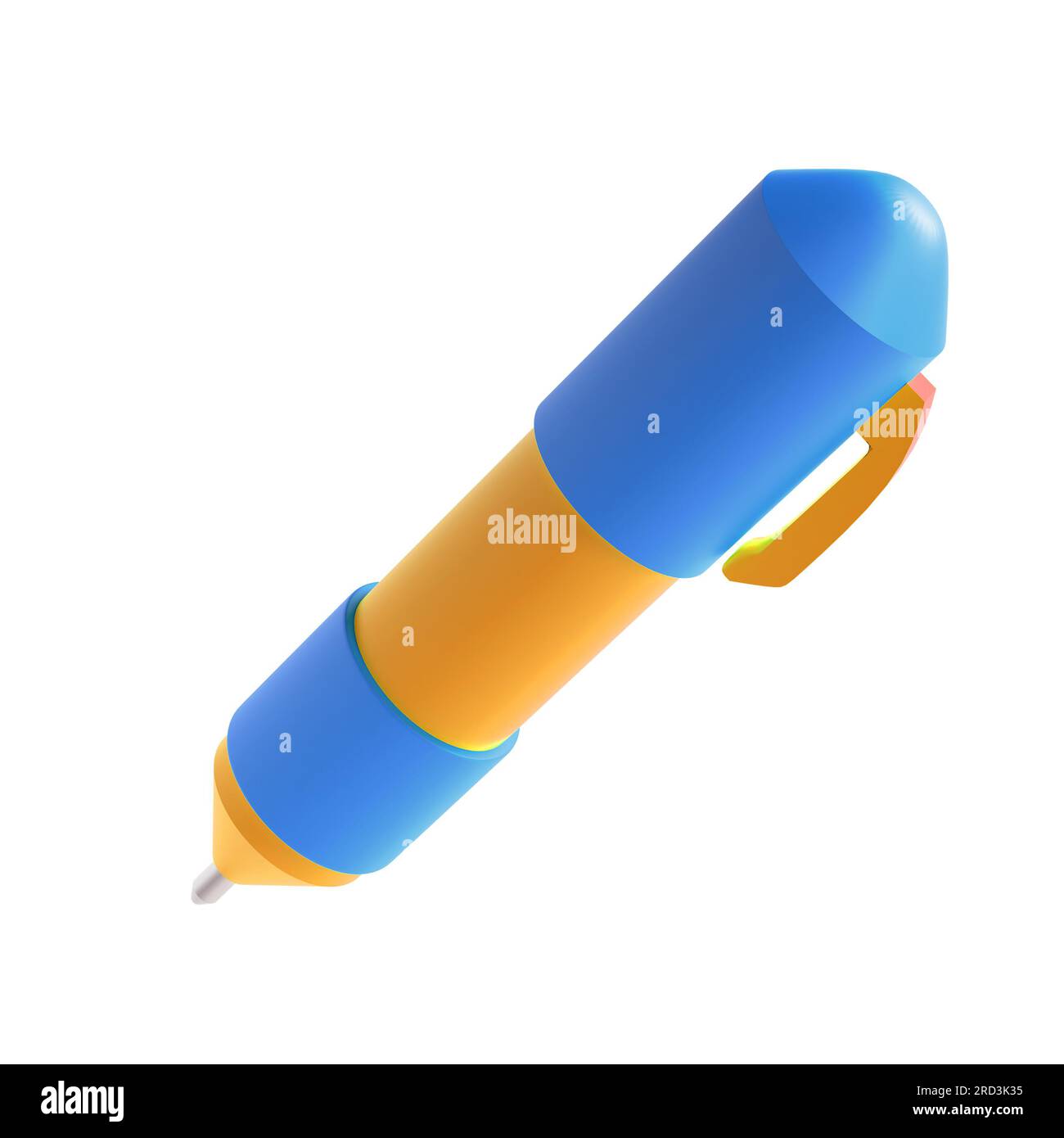 3d rendering icon office school pen stationery writing. Blue and yellow ...