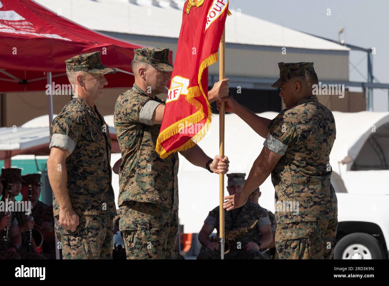 U.S. Marine Corps Col. Roy J. Nicka, center, incoming commanding ...