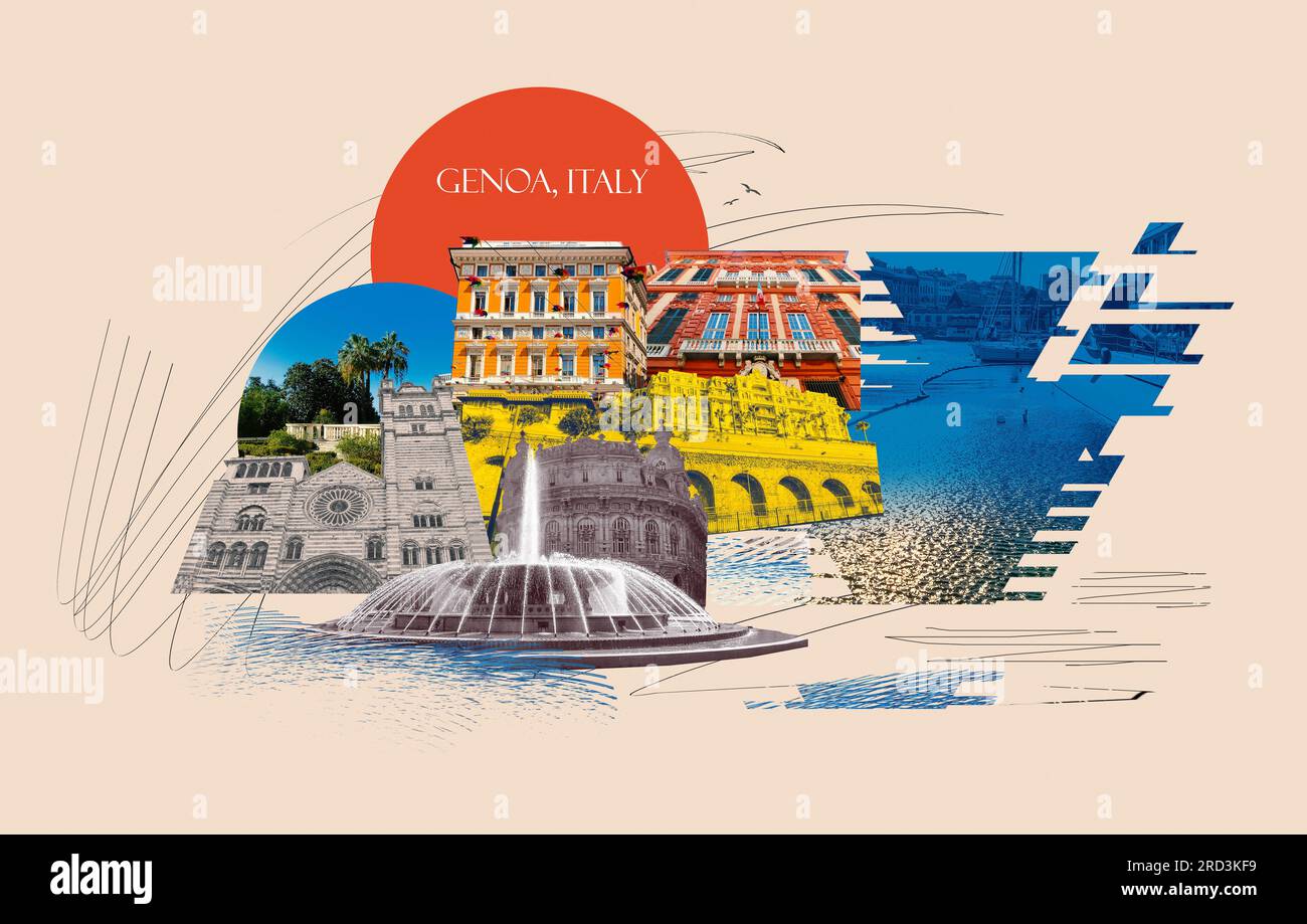 Collage or art design of facades of Italian buildings in old part of ...
