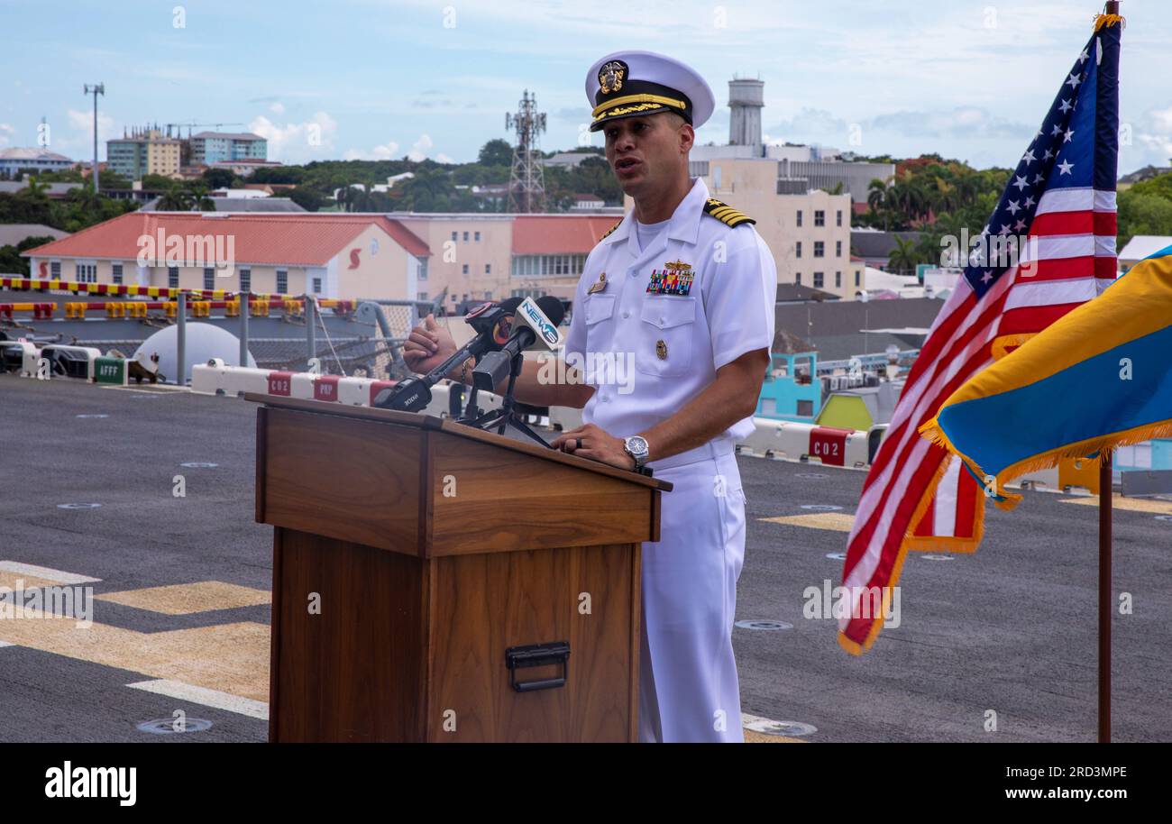 NASSAU, The Bahamas (June 28, 2023) Members from the media interview ...