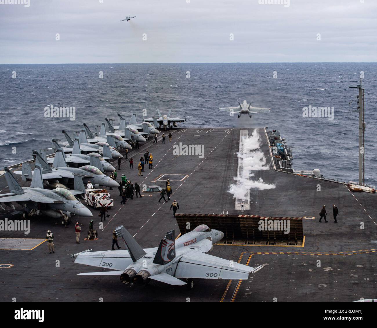 230627-N-MH015-1227 PACIFIC OCEAN (June 27, 2023) Two F/A-18E Super Hornets from the “Kestrels ...