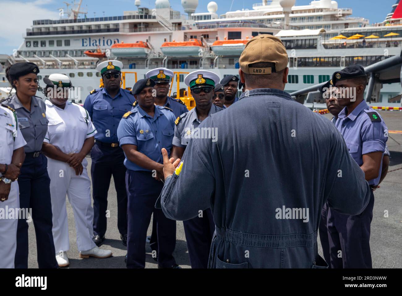 NASSAU, The Bahamas (June 28, 2023) Lt.jg. Victor Cooper gives a tour ...