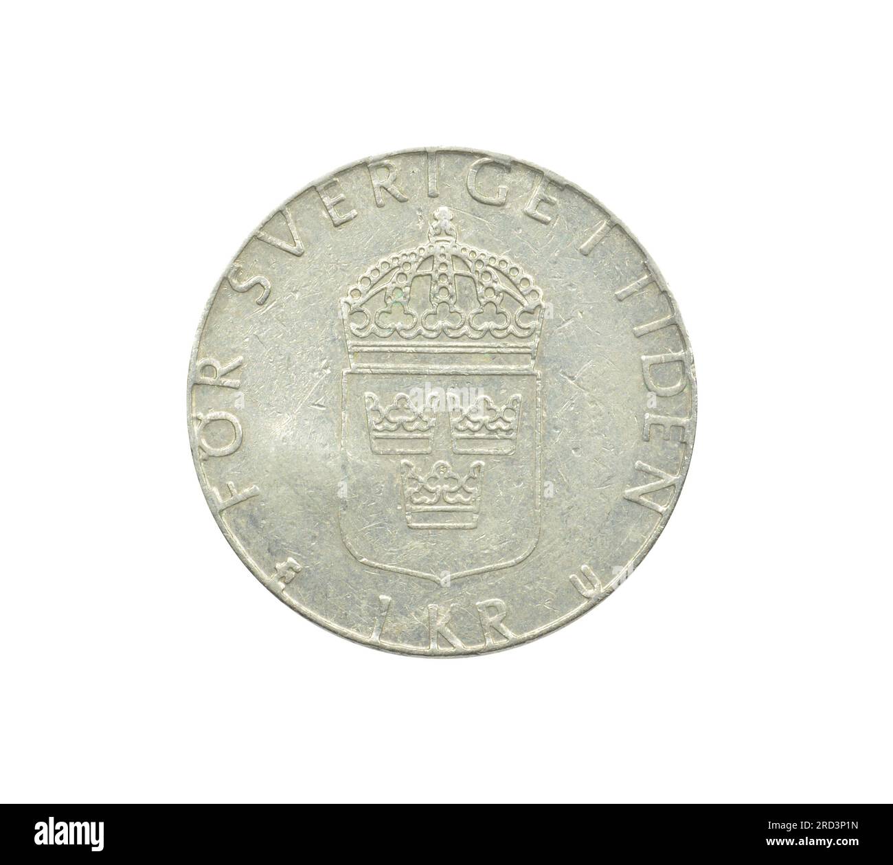 One Crown coin made by Sweden in 1980, that shows Coat of arms Stock ...