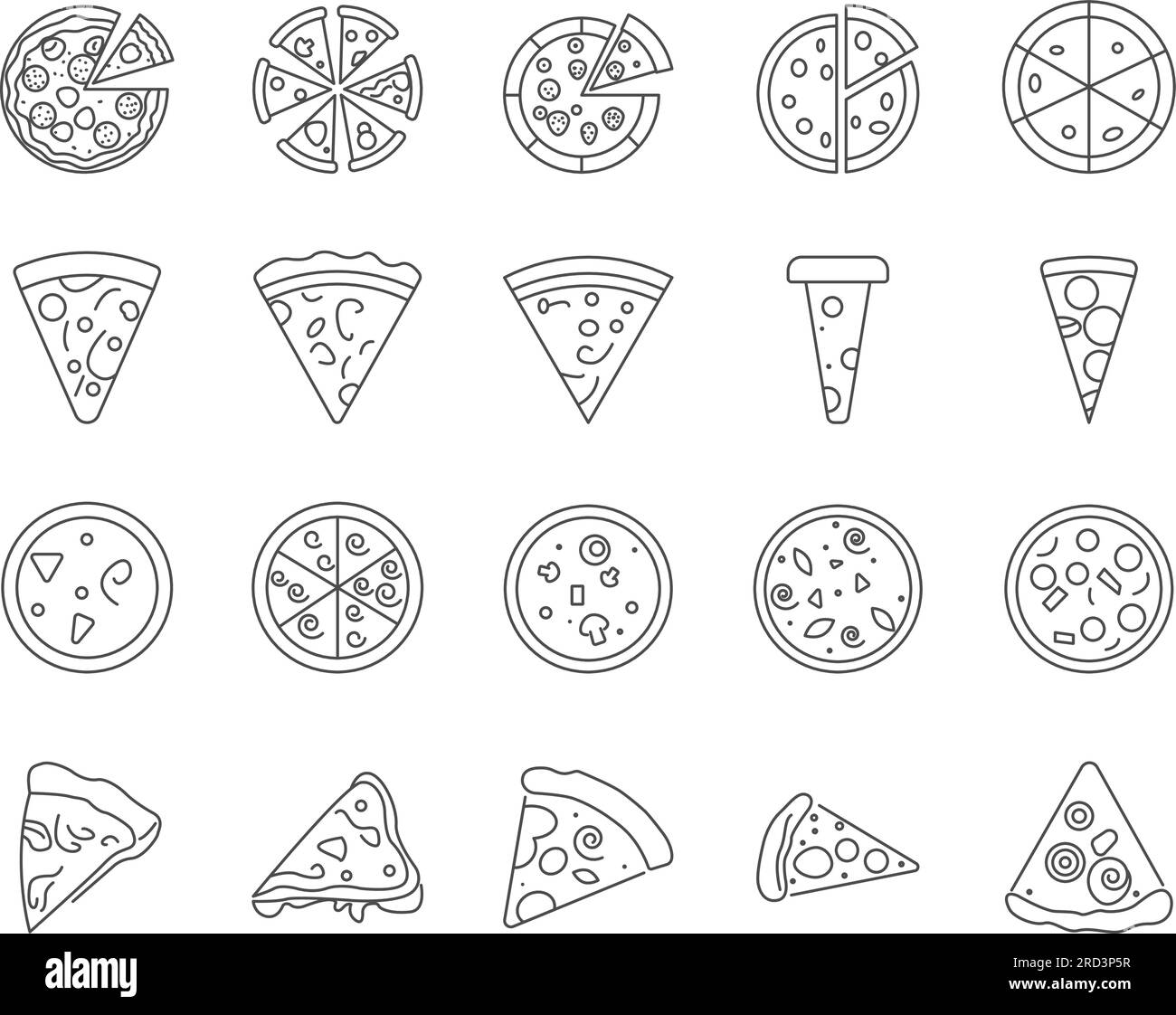 Pizza Icons Set. Whole Pizza and Slices. Editable Stroke. Simple Icons Vector Collection Stock ...