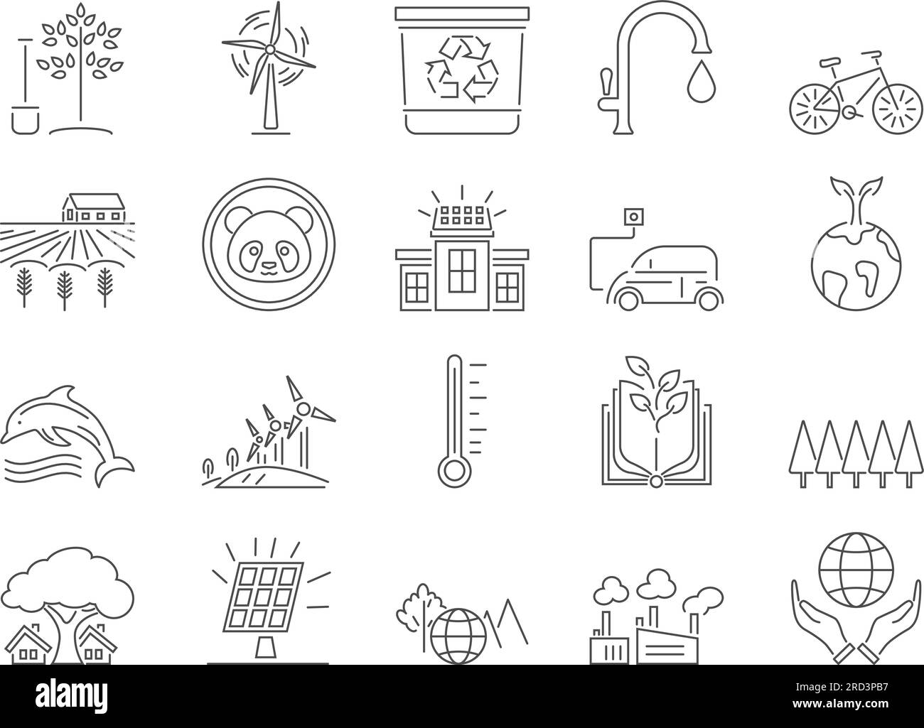 Ecology Icons Set. Nature, Water, Pollution, Environment, Electric Car ...