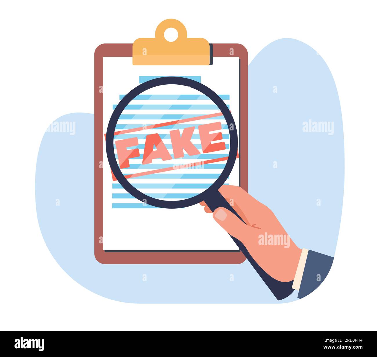 False document, concept of fraud and misreporting. Hand holding ...