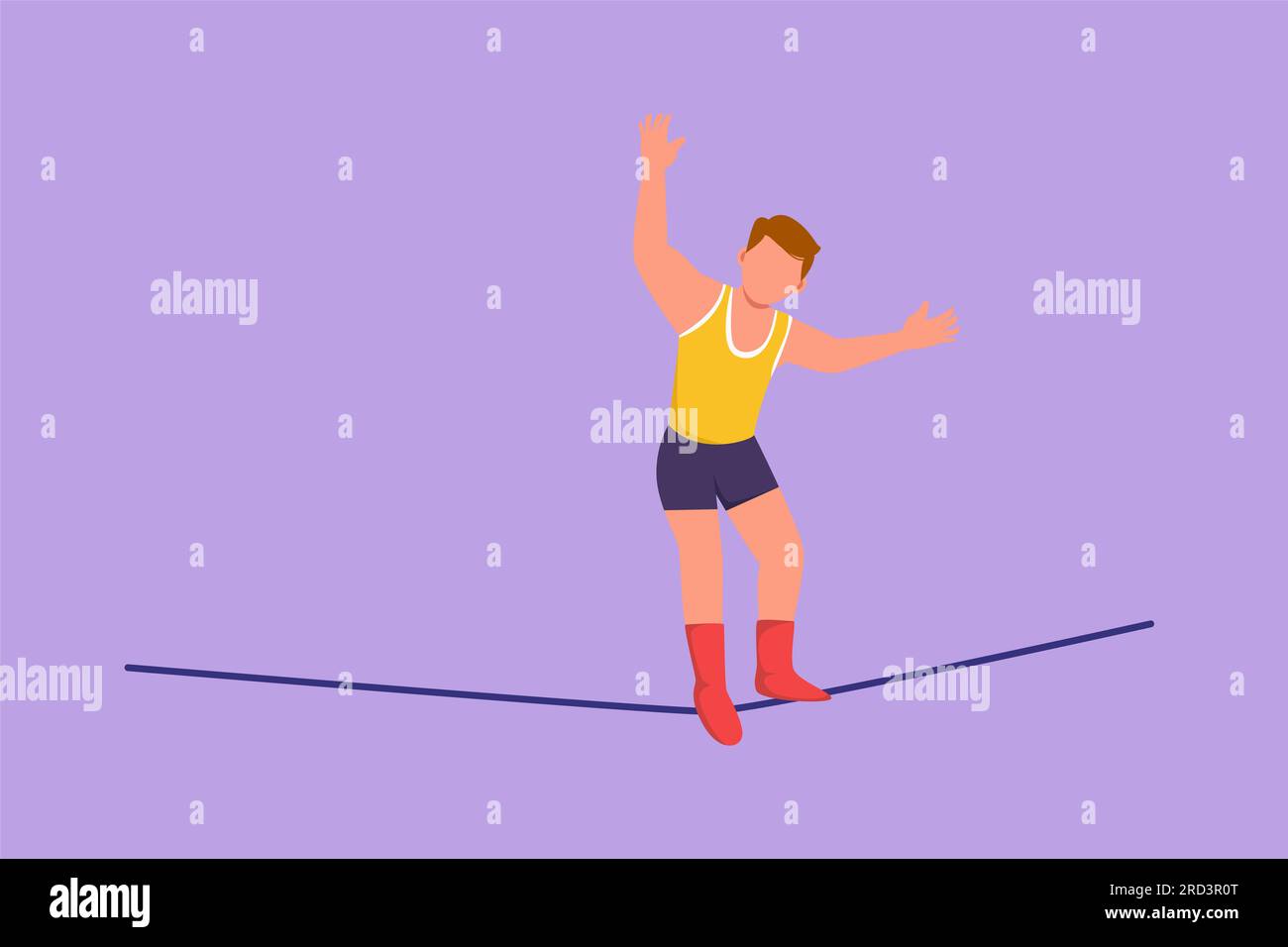 Graphic flat design drawing male acrobat walking on rope while dancing ...