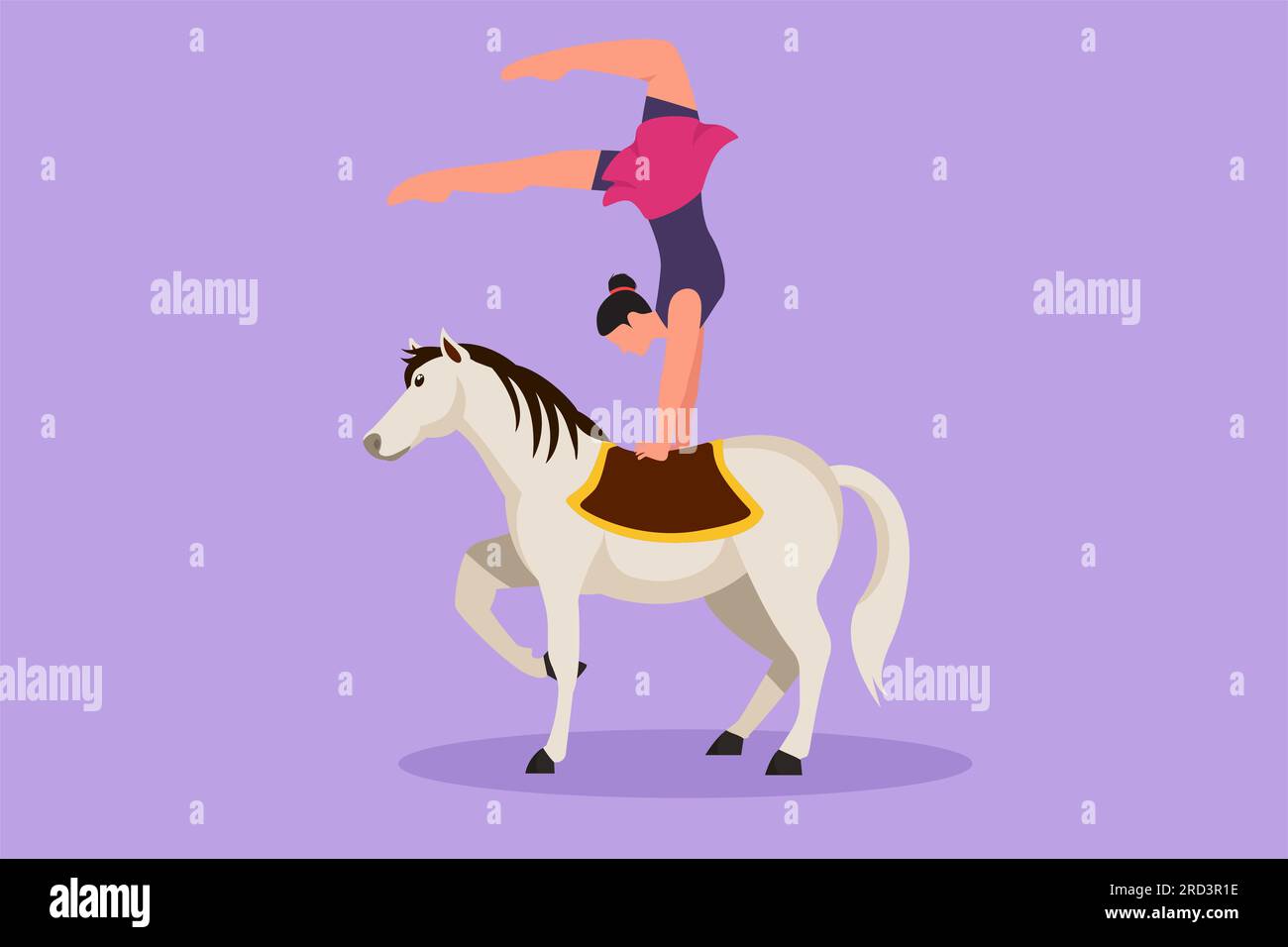 Graphic flat design drawing female acrobat performing hand stand dance ...
