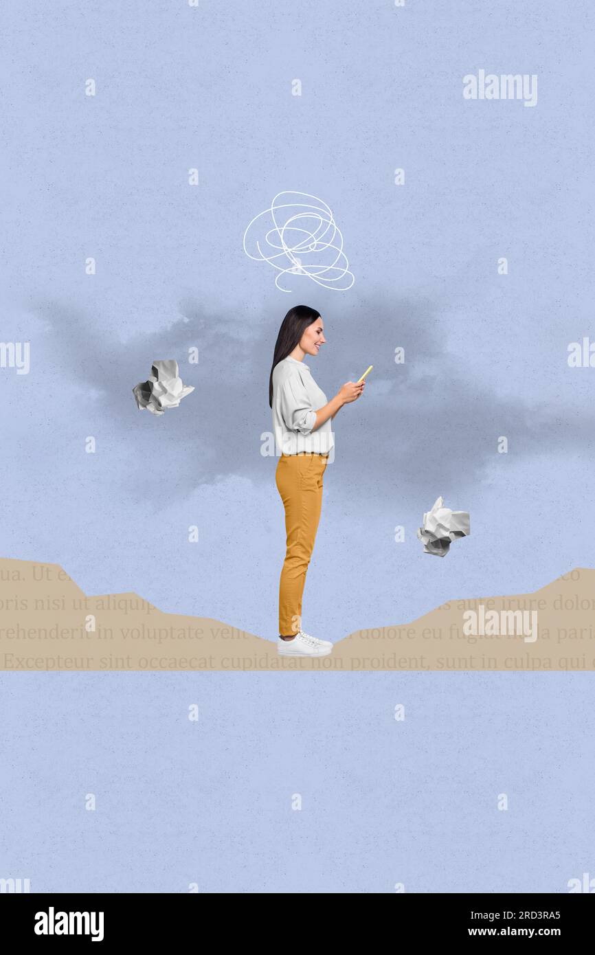 Vertical collage illustration of thoughts chatting smartphone online ...