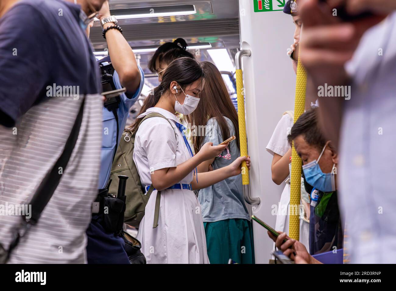 Passengers on MTR rapid transit train, Hong Kong, SAR, China Stock ...