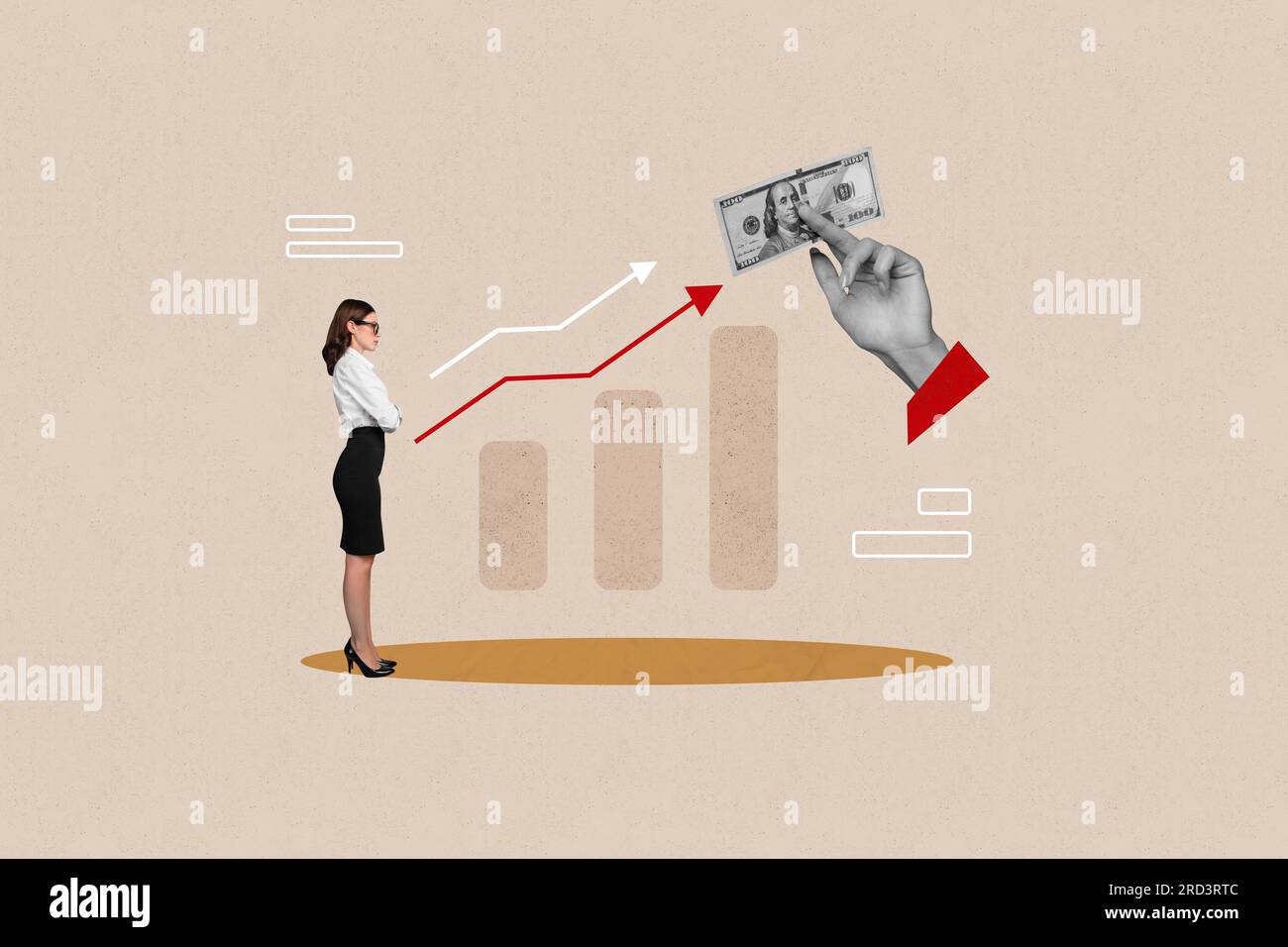 Collage portrait of successful mini elegant lady growing arrow upwards ...