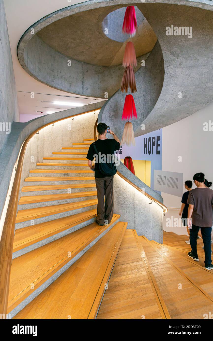 Spiral staircase and art exhibition, Tai Kwun, former Central Police ...