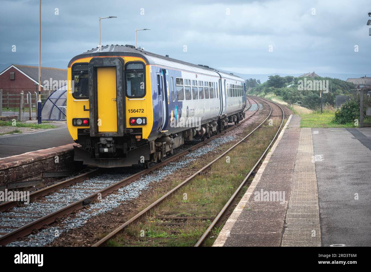 Train waiting at Seascale Station, Cumbria, England, UK Stock Photo - Alamy