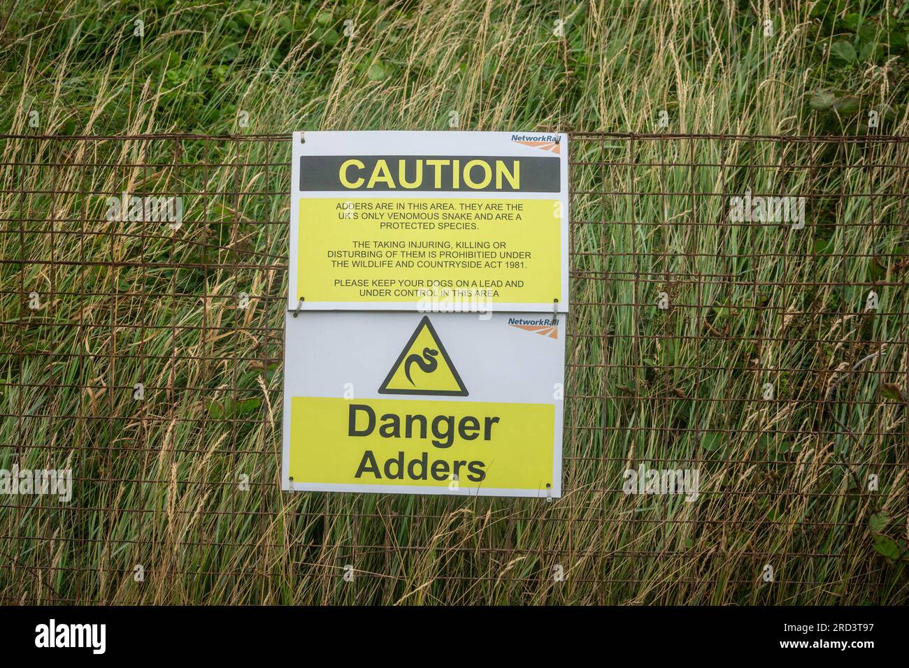 Danger sign warning of adders in Seascale, Cumbria Stock Photo - Alamy