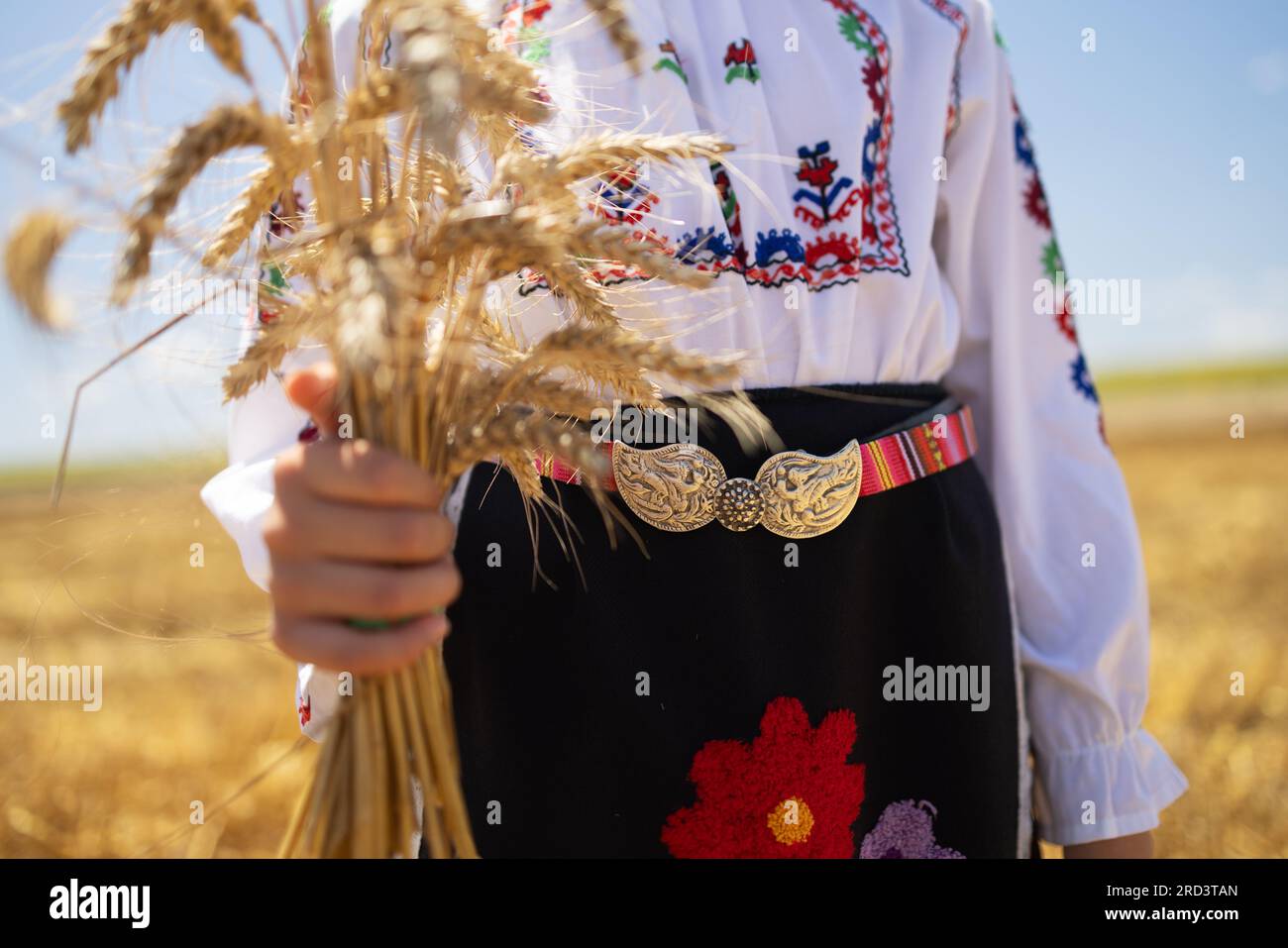 Girl in traditional ethnic folklore costume with Bulgarian embroidery ...