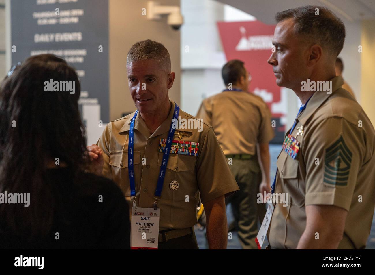 Maj. Gen. Matthew Trollinger, commander, and Master Gunnery Sgt. Randall Small, special ...